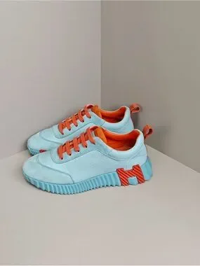 Hermes | Shoes | Hermes Light Blue Sneakers With Orange Accents | Poshmark